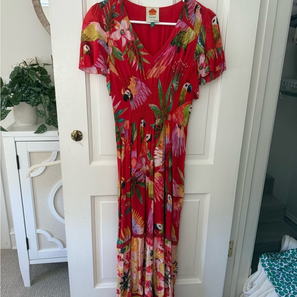 FARM Rio | Dresses | Farm Rio Red Pink Wrap Maxi Dress With Flutter ...